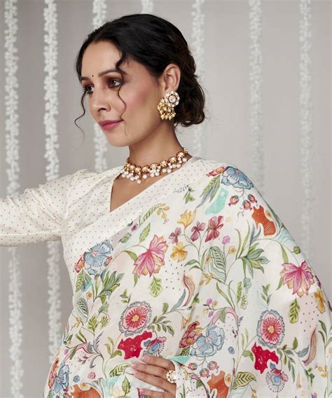 Bagicha White Saree Set Of 2 Blooming Threads 4535829