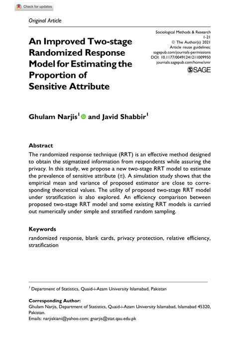 pdf an improved two stage randomized response model for estimating