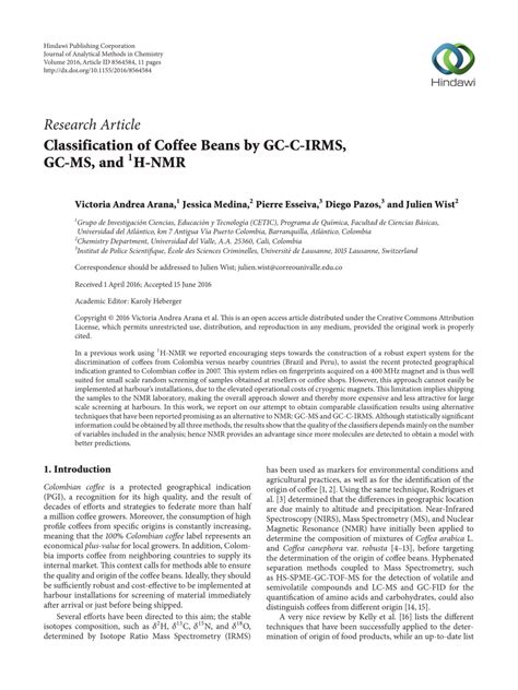 Pdf Classification Of Coffee Beans By Gc C Irms Gc Ms And 1 H Nmr