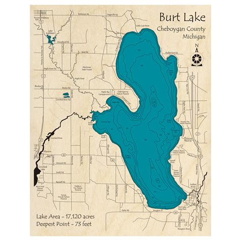 Burt Lake Michigan 3d Custom Wood Map Lake Art Llc