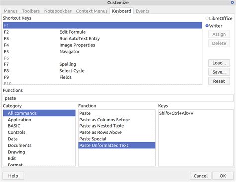 Struggling To Assign Ctrlshiftv Key Sequence English Ask Libreoffice