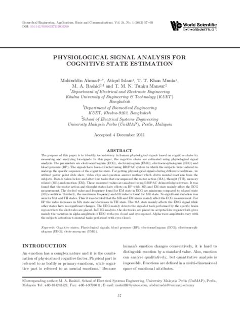 Pdf Physiological Signal Analysis For Cognitive State Estimation