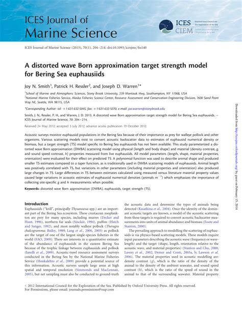 Pdf A Distorted Wave Born Approximation Target Strength Model For Bering Sea Euphausiids