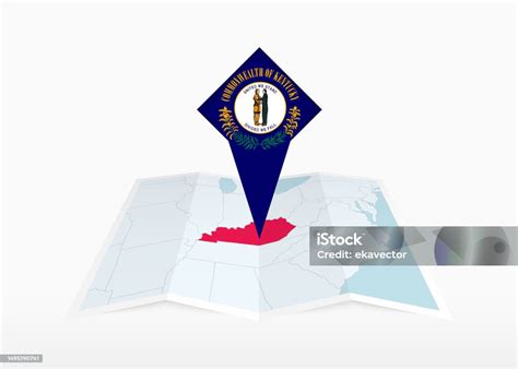 켄터키는 접힌 종이 지도와 켄터키 국기로 고정된 위치 마커에 묘사되어 있습니다 기에 대한 스톡 벡터 아트 및 기타 이미지 기 켄터키 0명 Istock