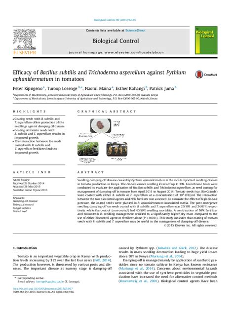Pdf Efficacy Of Bacillus Subtilis And Trichoderma Asperellum Against