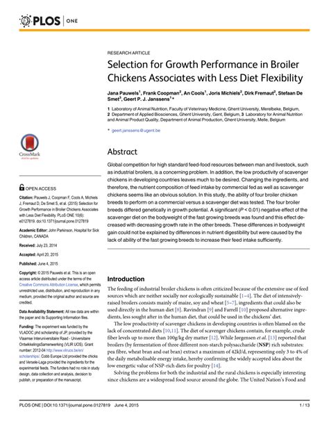 Pdf Selection For Growth Performance In Broiler Chickens Associates With Less Diet Flexibility