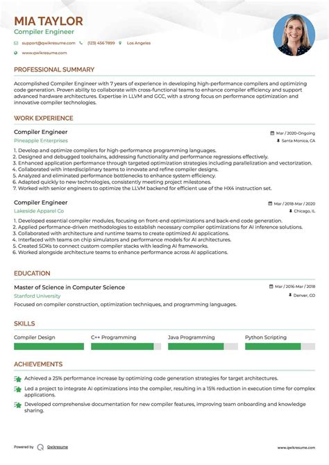 10 Compiler Engineer Resume Samples And Templates For 2025