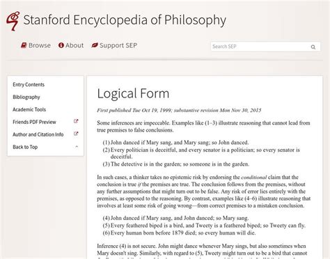 stanford encyclopedia of philosophy logical form handout for 9th