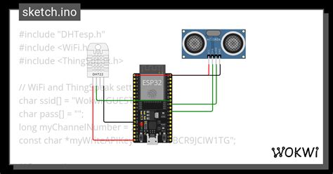 Ultrasonic And Dht Intergrated Wifi And Thingspeak Wokwi Esp32 Stm32 Arduino Simulator