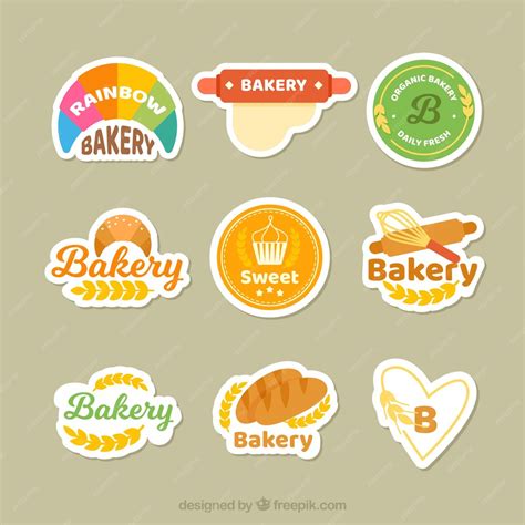 평면 스타일의 베이커리 스티커 컬렉션 무료 벡터