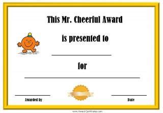Mr Men Award Certificate For Cheerful Personality