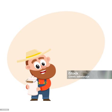 재미 있는 농부 복고풍 스타일 우유를 들고 정원사 문자 수 용기 가득 찬에 대한 스톡 벡터 아트 및 기타 이미지 가득 찬