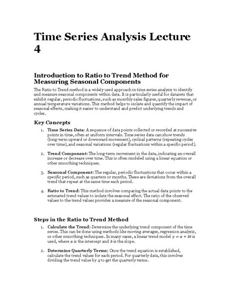 Time Series Anaysis Lecture 4 Time Series Analysis Lecture 4 Introduction To Ratio To Trend