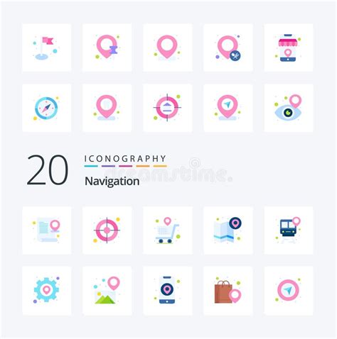 20 Navigation Flat Color Icon Pack Like Train Direction Shopping Location Pin Stock Vector