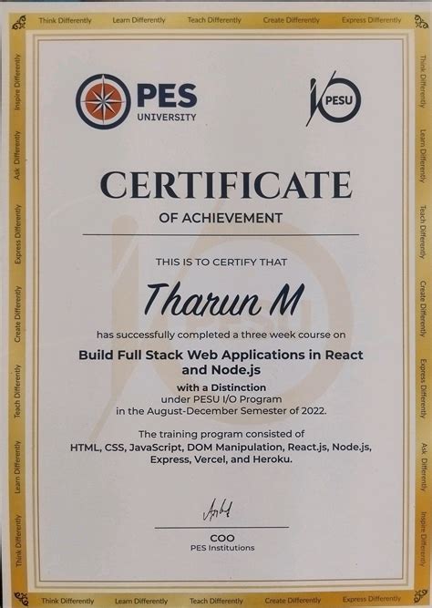tharun m on linkedin successfully completed course on full stack web