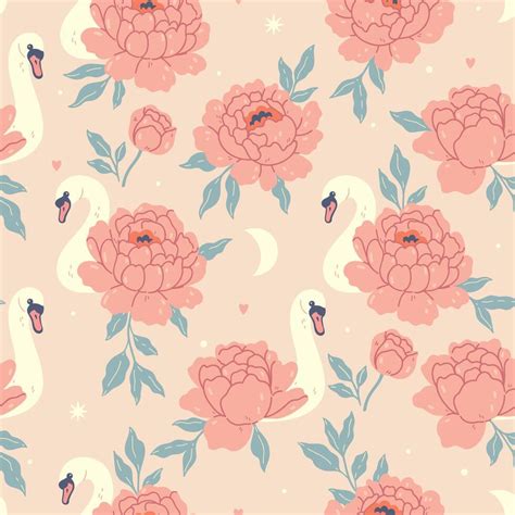 Seamless Pattern With Swans And Peonies Vector Graphics 40567159 Vector Art At Vecteezy