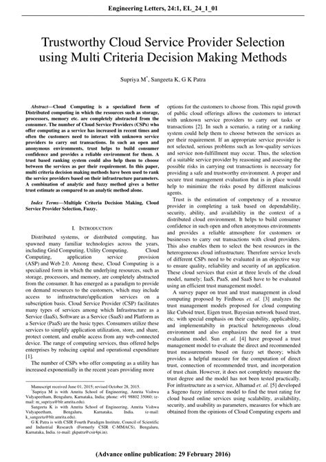 Pdf Trustworthy Cloud Service Provider Selection Using Multi Criteria