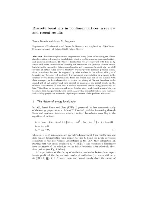 Pdf Discrete Breathers In Nonlinear Lattices A Review And Recent Results