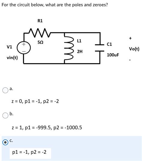 Solved For The Circuit Below What Are The Poles And Zeroes