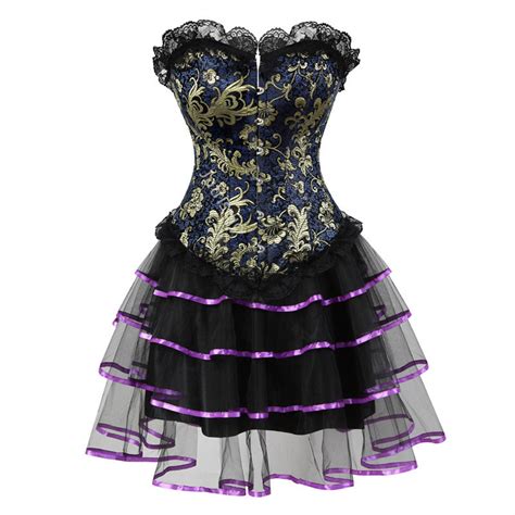 Corset Women Dress With Skirt Set 2 Pcs Corsets Top Lace Up Cute Sexy