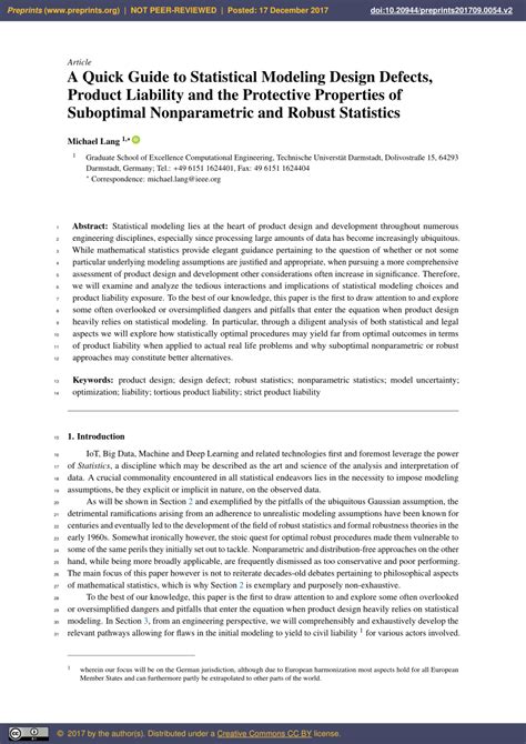 Pdf A Quick Guide To Statistical Modeling Design Defects Product Liability And The Protective