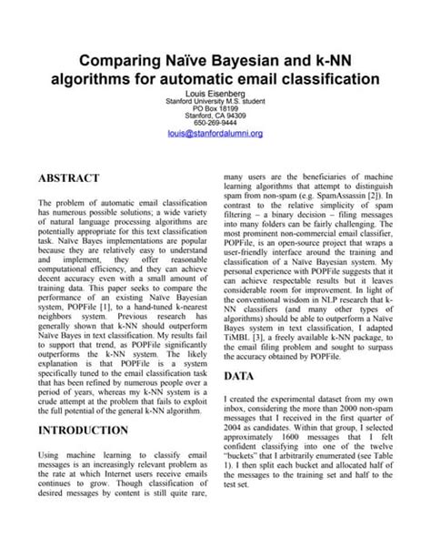 Comparing Naive Bayesian And K Nn Algorithms For Automatic Pdf