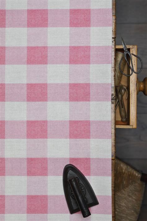 Large Check Vintage Raspberry On Cream Linen Peony And Sage