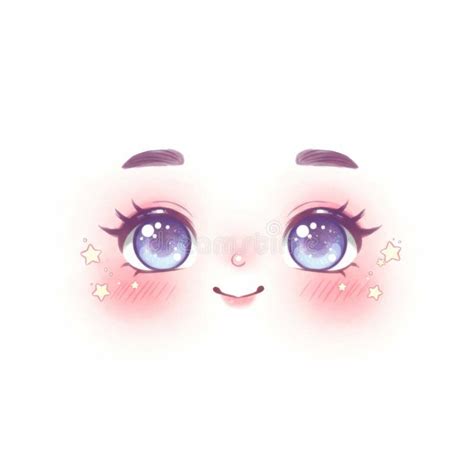 Cute Anime Face With Sparkling Eyes And Blush Stock Illustration