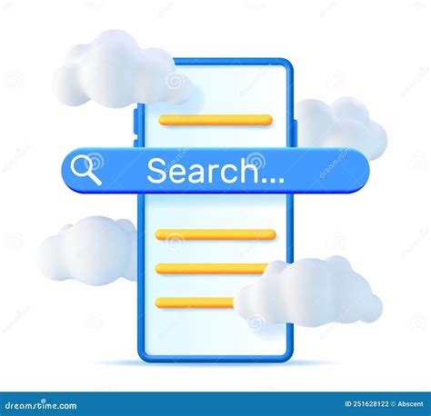 3d smartphone with search bar in clouds isolated stock vector