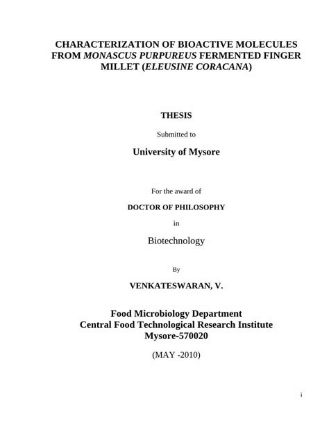 Pdf Characterization Of Bioactive Molecules From Monascus Purpureus
