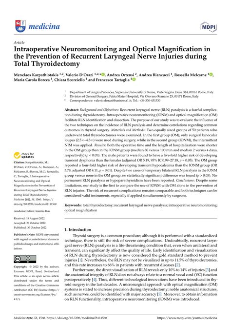 Pdf Intraoperative Neuromonitoring And Optical Magnification In The Prevention Of Recurrent