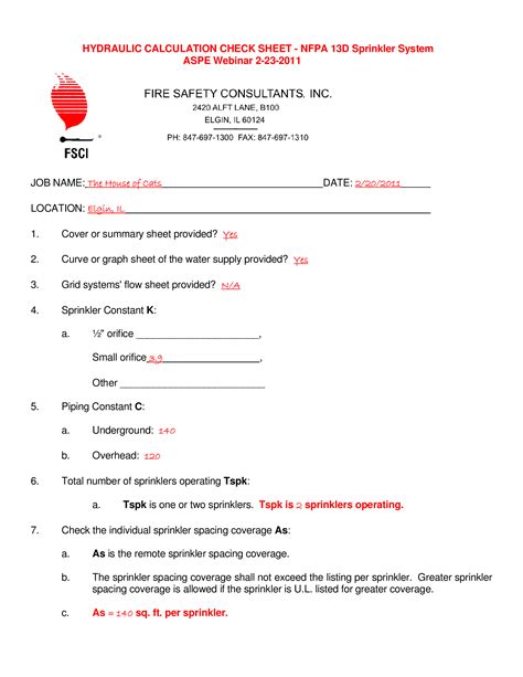 Pdf Hydraulic Calculation Check Sheet Nfpa 13d · Pdf Filehydraulic