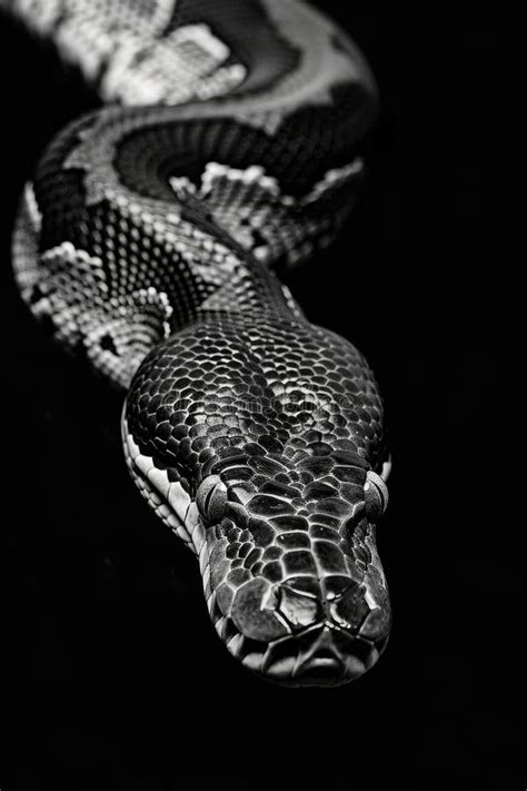 Portrait Studio Photograph Of African Rock Python Black And White Stock