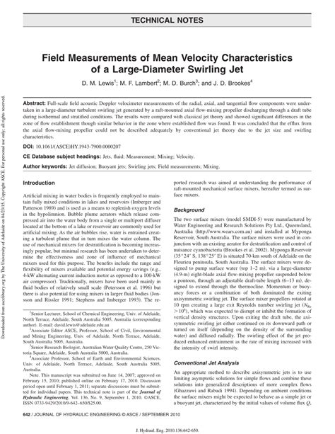 Pdf Field Measurements Of Mean Velocity Characteristics Of A Large