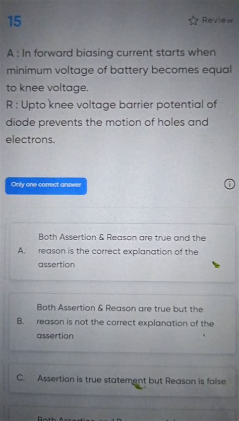 15reviewa in forward biasing current starts when minimum voltage of b