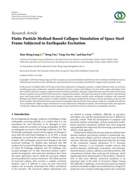 Pdf Finite Particle Method Based Collapse Simulation Of Space Steel Frame Subjected To
