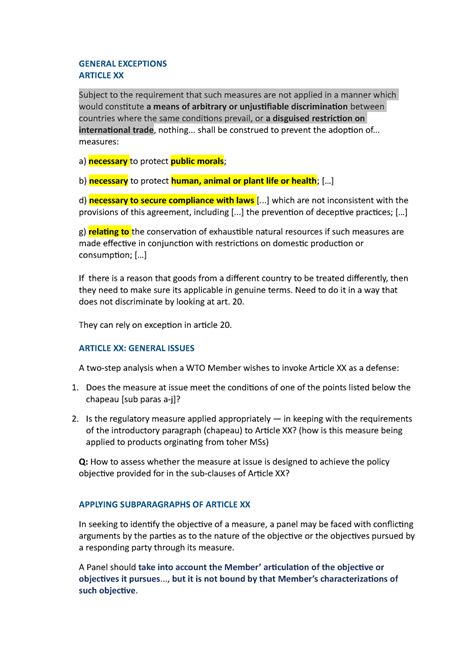 itl general exception under xx general exceptions article xx subject