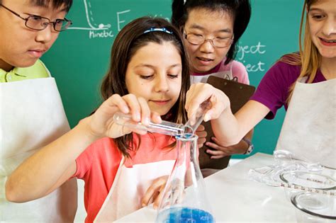 학생 어린이 학교 과학 생물학 실험실 강의실형 혼합 화학 10 11세에 대한 스톡 사진 및 기타 이미지 10 11세 20 29세 4 명 Istock