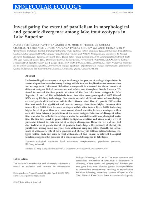 Pdf Investigating The Extent Of Parallelism In Morphological And Genomic Divergence Among Lake