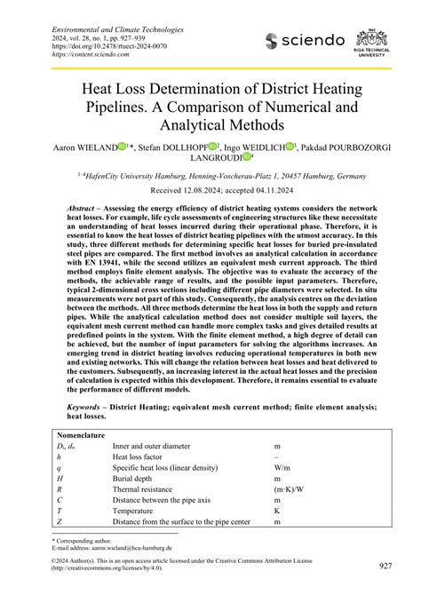 Pdf Heat Loss Determination Of District Heating Pipelines A Comparison Of Numerical And