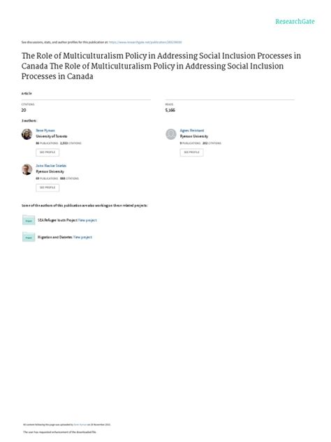 The Role Of Multiculturalism Policy In Addressing Pdf Social Exclusion Multiculturalism