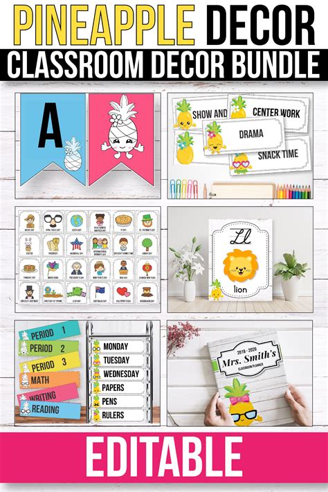 Pineapple Classroom Decor Bundle Editable Pineapple Themed Classroom
