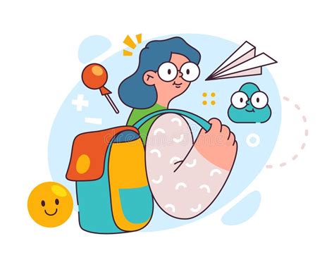 Girl Student With Rucksack Going To School Stock Illustration