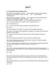 Soln Quiz6 Docx Quiz 6 Q1 Fill In Each Blank A Suitable Word We Estimate The Population