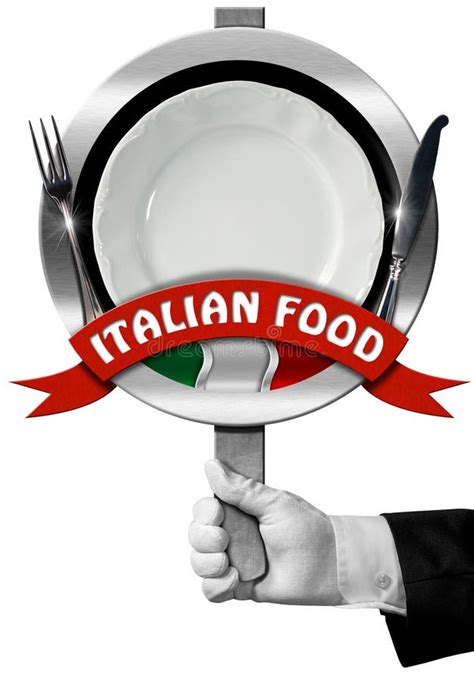 Italiensk Mat Tecken Med Handen Av Kocken Stock Illustrationer