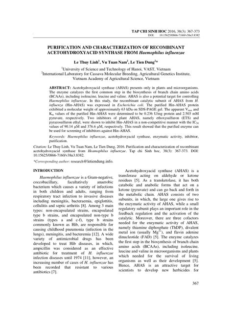 Pdf Purification And Characterization Of Recombinant Acetohydroxyacid Synthase From