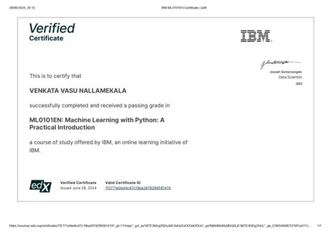 Completed Machine Learning With Python Course Venkata Vasu Nallamekala Posted On The Topic