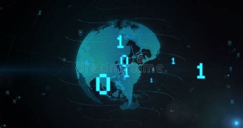 Image Of Binary Coding And Light Spot Over Spinning Globe Against Blue Image Of Binary Coding And Light Spot Over Spinning Globe Against Blue
