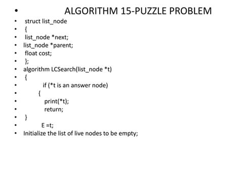 15 puzzle problem using branch and bound pptx