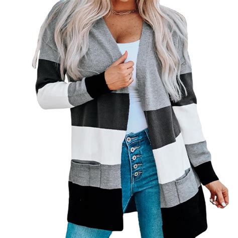 Open Front Colorblock Cardigan With Pockets Wish